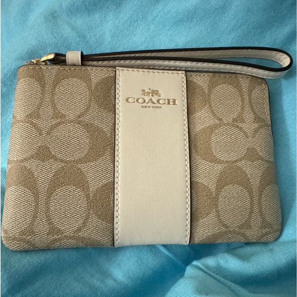 Coach | Bags | Coach Corner Zip Signature Stripe Wristlet | Poshmark